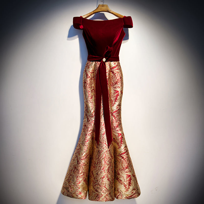 WLN18296 real elegant red mermaid off shoulder formal dresses women ...